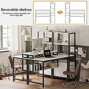 CubiCubi Computer Desk 55 inch with Storage Shelves, Home Office Desk with Hutch, Study Writing Work Table, Modern Simple Style, Brown