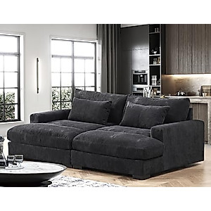 US Pride Furniture Luxe Double Chaise Sleeper Sofa with Soft Corduroy Upholstery, Adaptable to Twin Bed, Comfortable Living Room Couch for Modern Homes, 89.9" Wide, Black