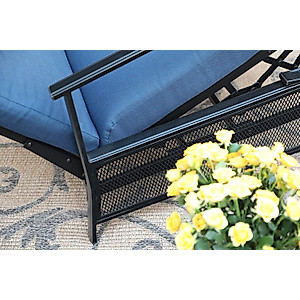 MFSTUDIO Patio Adjustable Recliner Chair, Outdoor Metal Reclining Lounge Chair with 100% Olefin Removable Cushion, Outdoor Adjustable Lounge Chair for Porch, Lawn, (Navy Blue)