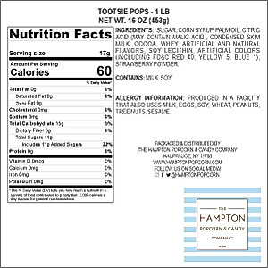 Tootsie Roll Pops with Chocolate Tootsie Roll Center, 1lb Bulk Bag (Approx 22 Count), Original Assorted Fruit Flavors, The Hampton Popcorn & Candy Company