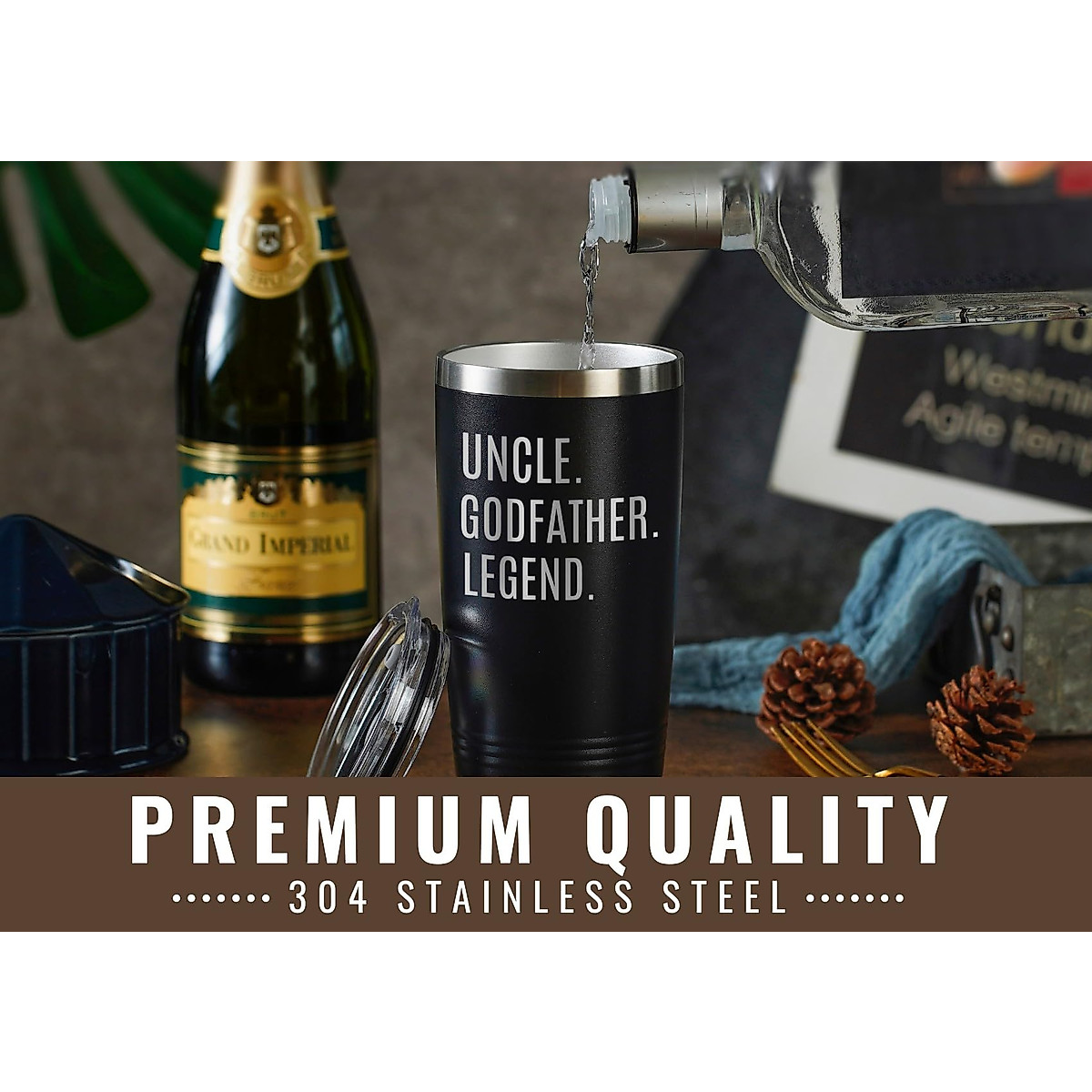 Onebttl Godfather Gifts from Godchild - 20oz Stainless Steel Insulated Tumbler Travel Mug, Funny Gift Idea for Best Uncle Legend on Christmas, Birthday