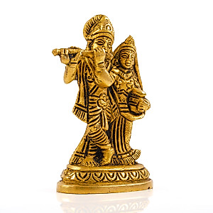 Brass Radha Krishna Pooja Murti Idol Statue God Lord Spiritual Religious Sculpture Indian Antique Statue Décor Showpiece for Home Temple Puja Decoration Festivals Diwali and Gifting (Radha Krishna)