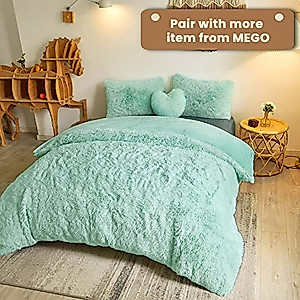 MEGO Fluffy Heart Pillow, Faux Fur Decorative Throw Pillow, Plush Shaggy Heart Shaped Pillow w Insert&Cover, Cute Furry Throw Pillows for Couch Bed Sofa Kid Girls Women Valentine's Day Gift Aqua Green