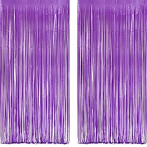 Purple Foil Fringe Party Backdrop - GREATRIL Party Streamers for Mermaid/Butterfly/Wednesdays/Star Birthdays Party Decoration - 3.2ft X 8.2ft - 2 Packs