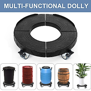 W B D WEIBIDA Trash Can Dolly Wheels Adjustable 15-19 Inch Round Dolly with 4 Wheels Drum Dolly Heavy Duty 440lbs Keg Dolly Large Barrel Dolly Multi Functional Rolling Dolly Cart Plant Dolly