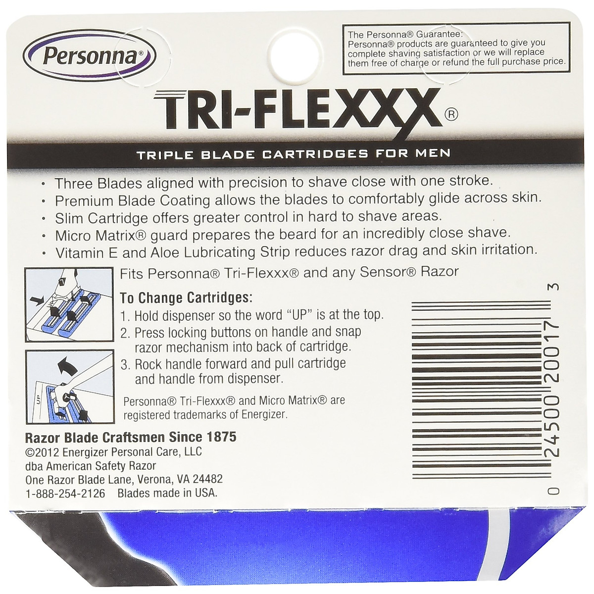 24 Personna Tri-flexxx Cartridges - For all Gillette Sensor and Personna Tri-flexxx Razors (3 X 8 Ct.)
