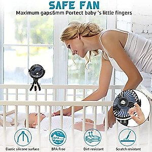 snawowo Upgraded Portable Baby Stroller Fan, 360°Rotate Rechargeable Mini Clip on Fan with Flexible Tripod for Stroller Treadmill Crib Car Seat Travel, 4000mAh Battery Powered Handheld Fan (Black)