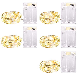 5 Pack Fairy Lights Battery Operated, 7 Feet 20 Led String Lights with Timer, Waterproof Firefly Lights on Silver Wire for Home Party Wedding Christmas Decorations, 6 Hours on/18 Hours Off, Warm White