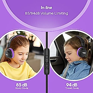 gorsun Kids Headphones, Headphones for Kids for School, 85dB/94dB Volume Limited, Wired Headphones with Mic, Sharing Function, Adjustable Toddler Headphones for School/Tablet/PC