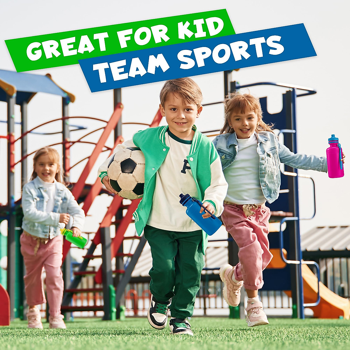 Bedwina Bulk Water Bottles For Kids - (pack Of 12) 18 Oz - 7.5 Inch BPA-Free Plastic with Pop-up Tops & Handles for Sports, Summer, Reusable Water Bottles Bulk For School