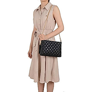 lola mae Simple Quilted Crossbody Bag, Lightweight Wristlet Shoulder Purse (Black)