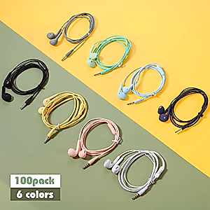 100 Packs Headphones with Microphone Bulk Kids Ear Earbud Bulk, Multi Color Earbud Headphones Bulk for Classroom, Headphones Earbuds