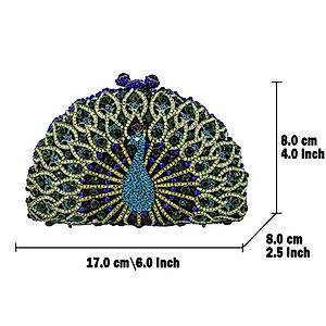 Boutique De FGG Peacock Crystal Clutch Bag Women Formal Evening Handbags Bridal Wedding Rhinestone Clutch Purse Party Bag, Mini, Light Blue