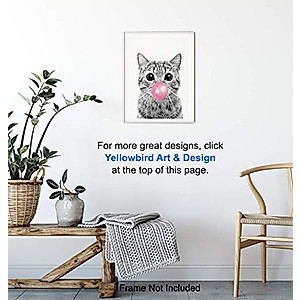 Cat Wall Decor - Tabby Cat - Cute Cat Wall Art - Room Decoration for Girls Bedroom, Kids Room, Living Room, Nursery - Cat Lover Gifts for Women - Adorable Pink Girly Kitty, Pussycat, Kitten Print