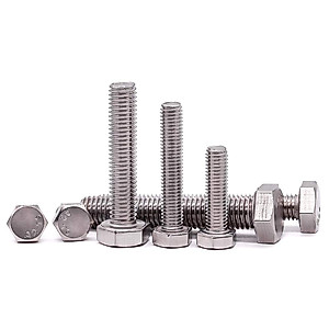 M12-1.75 x 60mm Stainless Steel Hex Bolts, 304 Stainless Steel 18-8, Hex Drive, Full Thread, Coarse Thread UNC, Plain Finish, 4 PCS