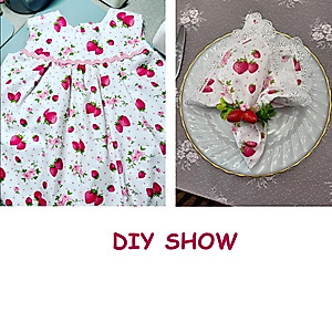 Hanjunzhao Strawberry Fabric by The Yard, Strawberries on White Background, Cotton Fabric for Clothing Sewing and Arts Crafts, 39 by 63-inch (1.09 by 1.75-Yard), Pink White