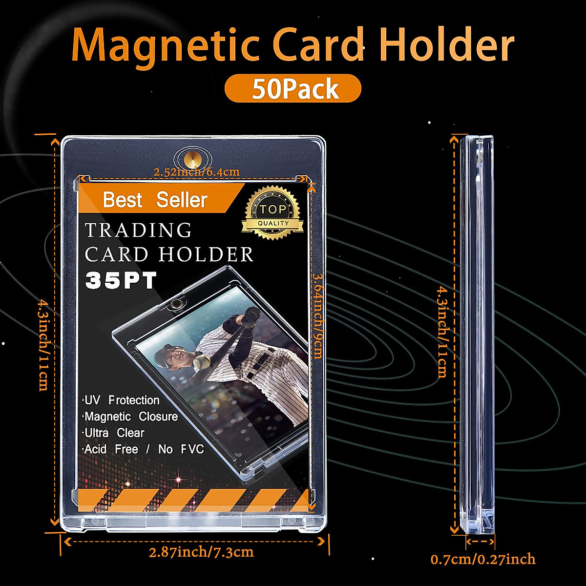 35PT Magnetic Card Holders Trading Card Protectors Baseball Card Protectors Magnetic Card Sleeves for Game Sports Cards Baseball Cards Display (50 Pieces)