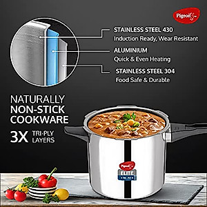 Pigeon Elite Tri-Ply Stainless Steel Body Outer Lid Pressure Cooker Induction and Gas Stove Compatible 3 L - Silver