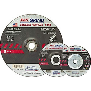 United Abrasives-SAIT 20063 A24R General Purpose/Long Life Grinding Wheel (Type 27/Depressed Center) 4 1/2" x 1/4" x 7/8", 25-Pack