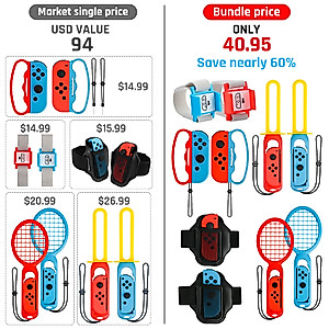 FANPL Switch Sports Accessories Bundle for Nintendo Switch Sports 2022, 10 in 1 Sports Game Accessories Kit with Fencing Game Swords, Wrist Bands, Leg Straps, Tennis/Badminton Rackets, Bowling Grip