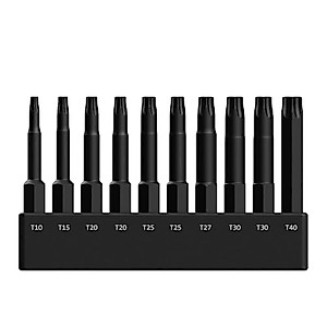 TORX Bit Set, Railer 10-Piece 6 Point TORX Screwdriver Bit Set. S2 Steel Impact Driver T10 T15 T20x2 T25x2 T27 T30x2 T40 Torx Star Bits