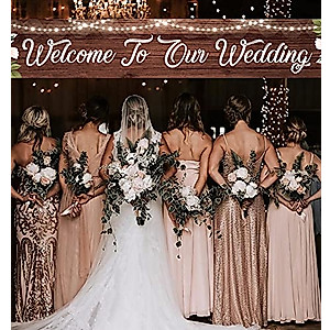 Welcome to Our Wedding Large Banner, Welcome to Our Beginning Banner Rustic Wedding Reception Decorations, Indoor Outdoor Backdrop 8.9 x 1.6 Feet