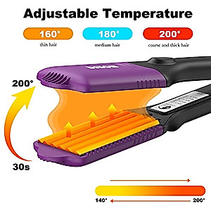 DSHOW 4 in 1 Hair Crimper Hair Waver Hair Straightener Curling Iron with 4 Interchangeable Titanium Ceramic Flat Crimping Irons Plates (Purple)