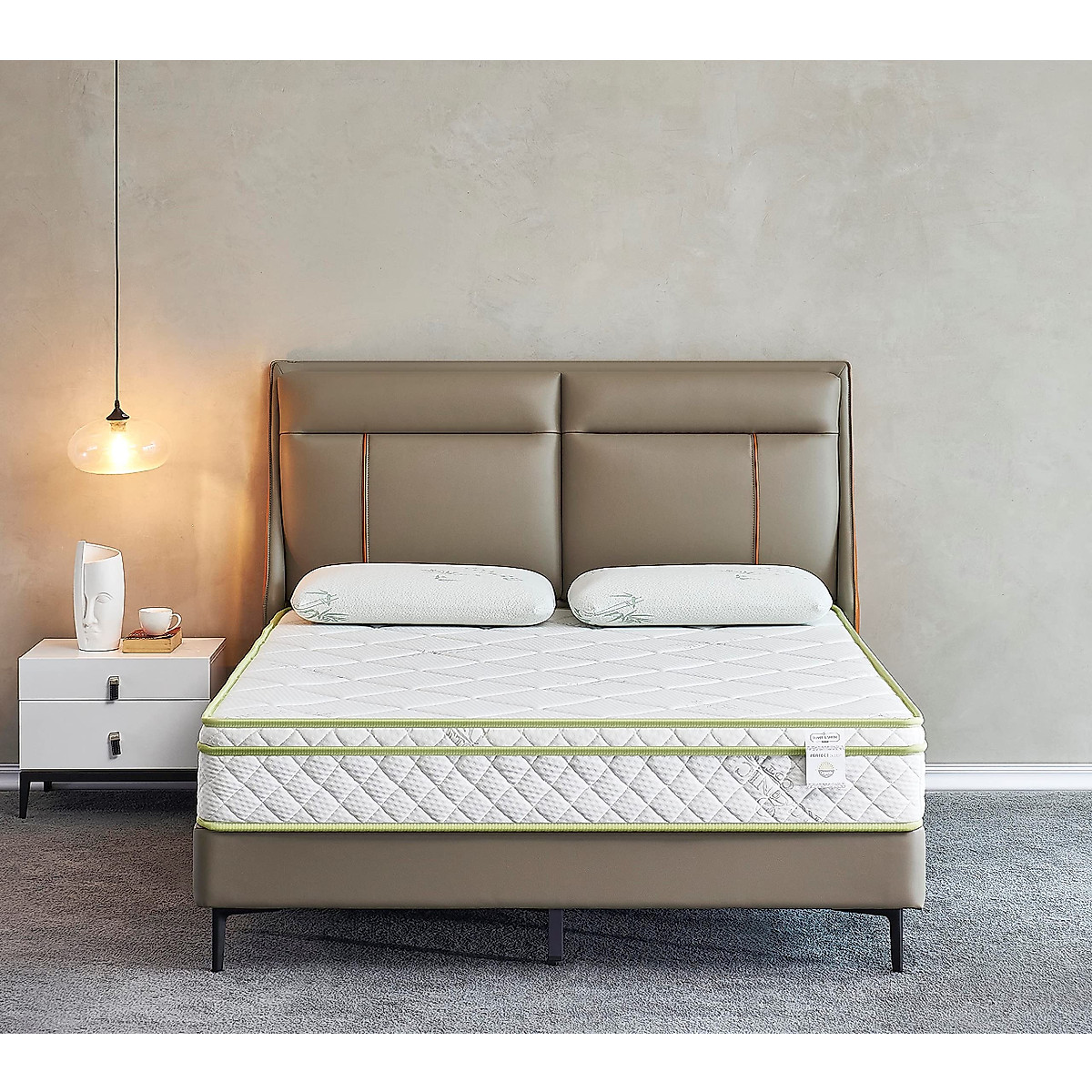 Oliver & Smith 8 Inch California King Mattress - Breathable Euro Top Hybrid with Medium Firm Bonnell Coil Support - High Density Foam, Cotton Cover Cal King Mattress in A Box - White