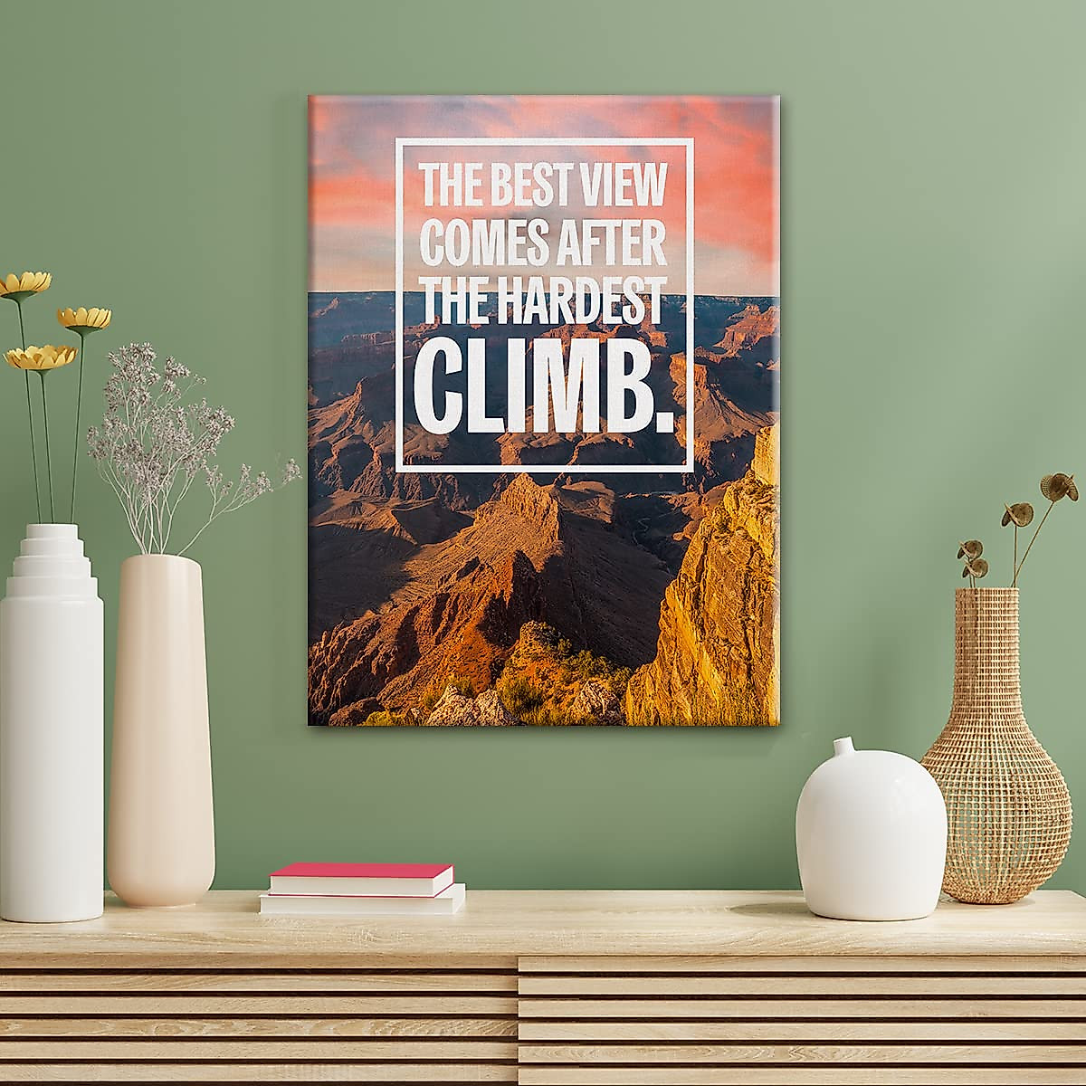 Inspirational Canvas Wall Art Poster Print, Positive the Best View Comes after the Hardest Climb Mountains Picture Painting Ready to Hang Home Office Classroom Decor Gift (11.5" x 15")