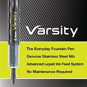 Pilot Varsity Disposable Fountain Pens, Blue Ink, Medium Point, Pack of 6