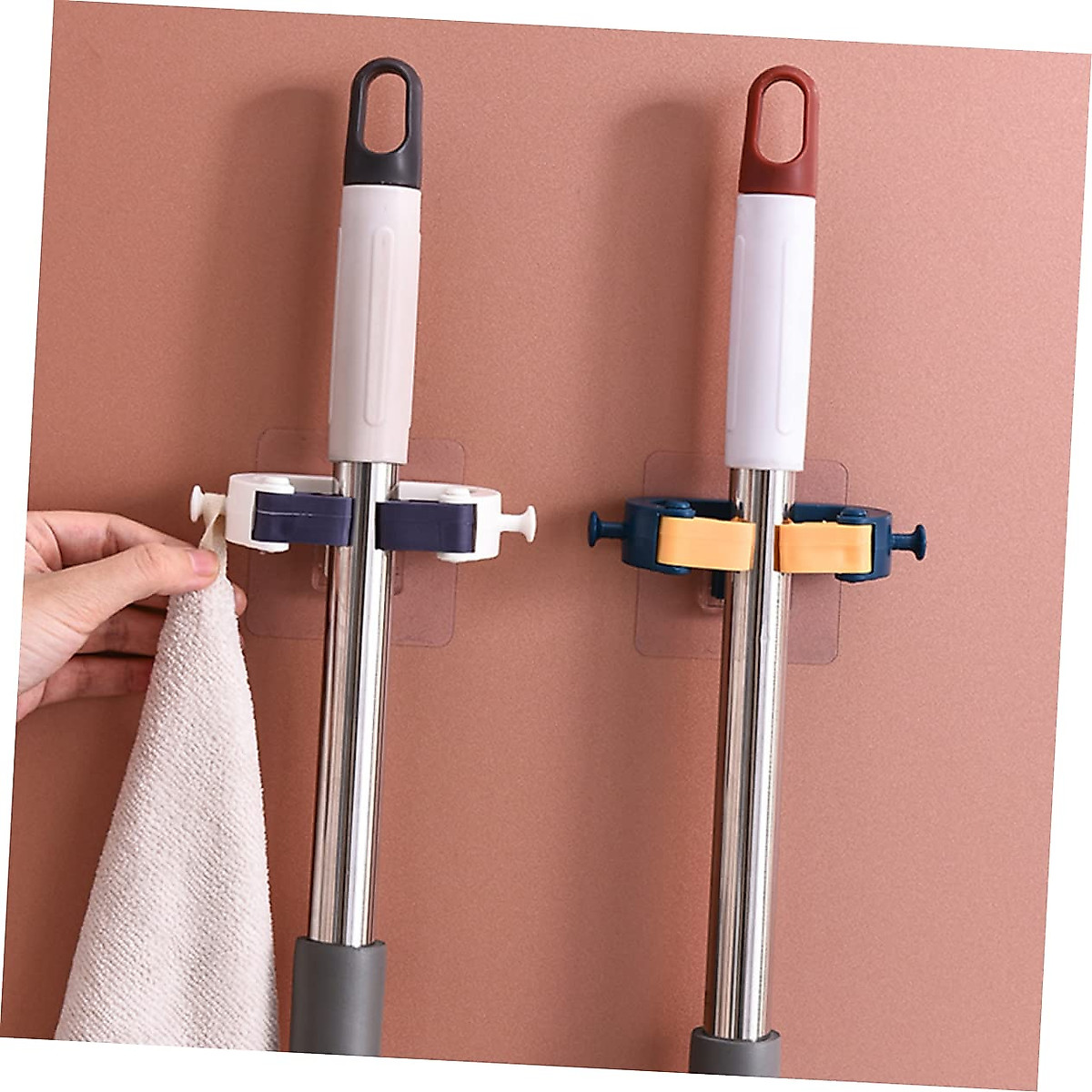 2pcs Bathroom Broom Mop Clip Bathroom Broom Hook Organizer Mop Hanger Organizer Wall Broom Organizer Wall Mounted Mop Holder Mop Wall Hanger Cleaning Blush Earth Tones White