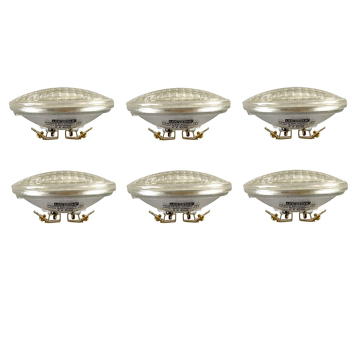 VSTAR LED PAR36 Bulb 6W 12V 650-750lm(35W Halogen Equivalent),3000K Warm White,Water Resistant,Non-dimmable,6 Pack