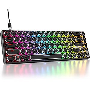 Ussixchare Retro Typewriter Mechanical Keyboard 60 Percent Gaming Keyboard RGB Backlit 68 Keys Punk Keyboard Wired with Blue Switch, Round Keycaps for Windows/Mac/PS4/PS5/Xbox
