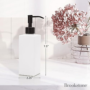 BROOKSTONE, Ceramic Soap Dispenser with Metallic Top - Stylish and Modern Liquid Hand Soap Holder for Bathroom or Kitchen, Square, White