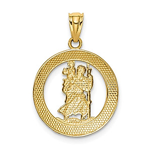 Solid 14k Yellow Gold St Christopher Pendant Charm - 18mm x 17mm