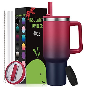 BENZZO 40 OZ Tumbler with Lid and Straw - Leak Proof Travel Cup for Cold-34h & Hot-10h Metal Vacuum 40oz Insulated Tumblers Fits in Car Cupholder,Travel Coffee Mug for Home Work Sports