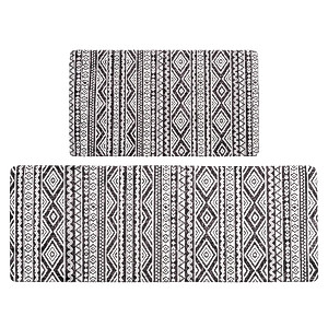 FRESHMINT Anti Fatigue Kitchen Mats for Floor 2 Piece Set, Waterproof & Non-Skid Boho Kitchen Rugs, Cushioned Kitchen Mat for Standing Washable Comfort Desk Kitchen Runners, 17x30+17x47