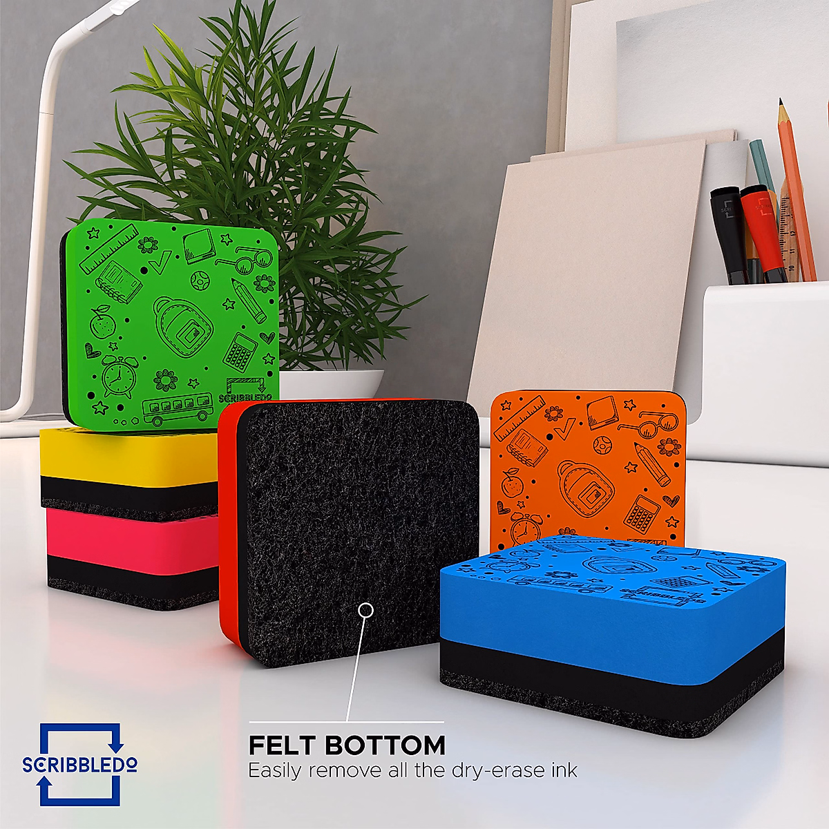 6 Pack Magnetic Dry Erase Erasers - Washable & Smudge-Free