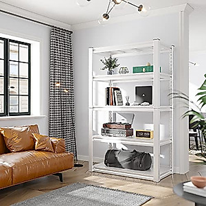 Raybee Garage Shelving Heavy Duty Garage Storage Shelves Load 2010LBS, Adjustable 5-Tier Heavy Duty Shelving, All Metal Shelving Utility Shelves for Kitchen, Pantry, Garage, 63"H x32"W x16.5"D, White