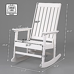 DOALBUN OKL Outdoor Rocking Chairs All-Weather Oversized Plastic Rocker Chair with Curved Seat for Garden, Lawn, Backyard,Indoors, Patio Porch Rocker,350lbs (White)