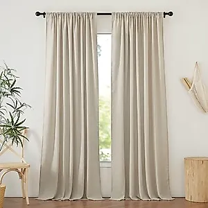 NICETOWN Linen Curtains for Bedroom 108 inches Long Light Filtering Sheer Linen Curtains for Living Room 2 Panels Set Thermal Insulated Privacy Curtains & Drapes, W52 x L108, Taupe