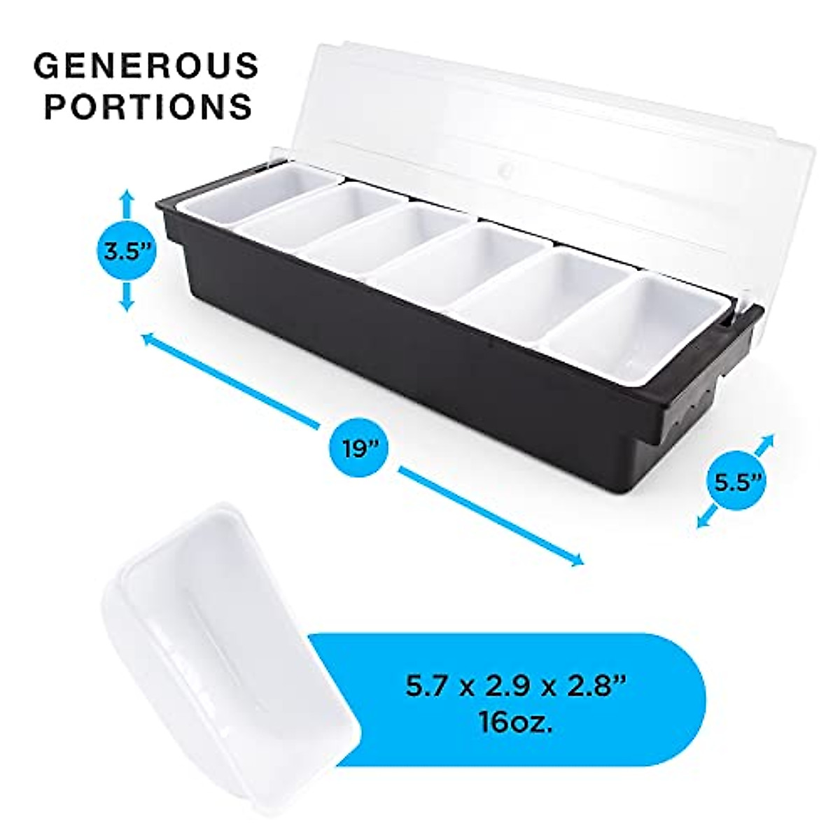 Bar Top Food & Condiment Dispenser - 6 Tray Plastic Garnish Station with Lid for Bartending & Serving Taco, Ice Cream, Fruit, & Salad Bar - Topping Organizer for Restaurant Supplies & Accessories
