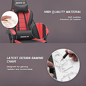 BOSSIN Gaming Chair with Footrest and Massage 400lb Weight Capacity, Big and Tall Gaming Chair for Adults, Ergonomic Heavy Duty Gaming Chair with Large Size Seat and High Back