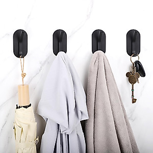 Self Adhesive Hooks for Wall, 4 Pack Wall Hooks for Hanging Coat Door Hook Towel Racks for Bathroom Stainless Steel Shower Heavy Duty Robe Hook for Towel, Coat, Robe, Cloth, Hat (Black)