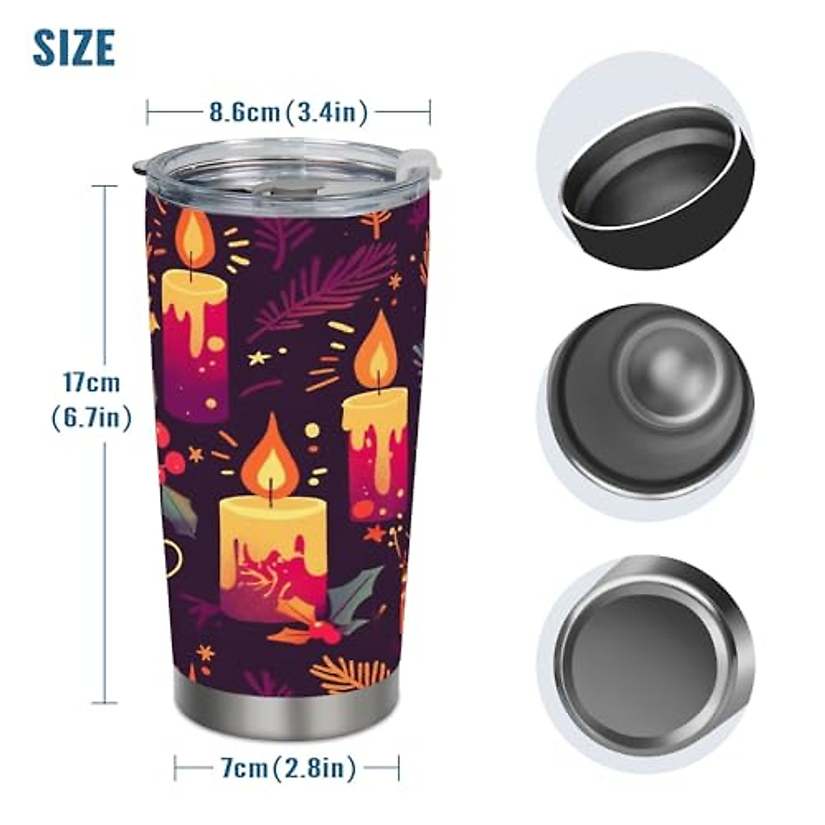 QWEUIOP 20oz Insulated Travel Coffee Mug Cartoon Purple Candles Stainless Steel Tumbler with Lid Double Wall Vacuum Coffee Cup For Hot and Cold Drinks14138