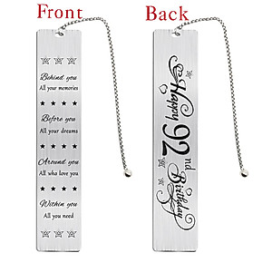 Jzxwan Happy 92nd Birthday Gifts for Women Men, 92 Year Old Birthday Bookmark, Female 92 Yr Old Bday Card Gift Ideas, 1932 Birthday Book Mark for Woman Man, 92nd Birthday Decorations, 92 nd Bd Present