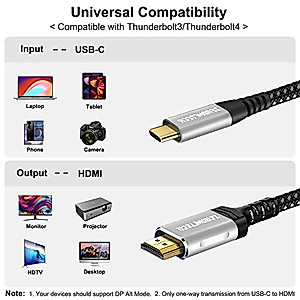 USB C to HDMI Cable 4K 60Hz 16.5ft USB Type C to HDMI Cable Adapter for MacBook Pro/Air 2021,iPad Pro 2021, Surface Pro, Samsung Galaxy S20, Dell XPS, [Thunderbolt 3/4 Compatible]