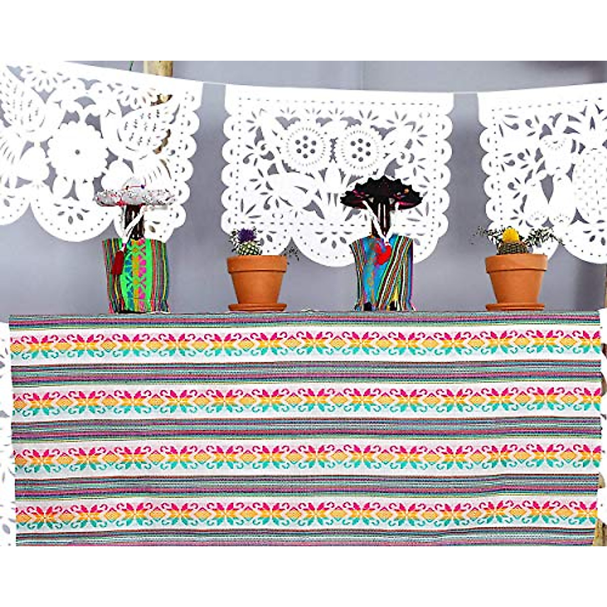 2 Yards Mexican Fabric, White Fabric by The Yard, Mexican Embroidered, Fiesta Decoration, Cinco de Mayo, Tela Mexicana.