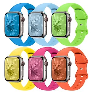 (6 Pack) Sport Band Compatible with Apple Watch Bands 38mm 40mm 41mm 42mm 44mm 45mm 49mm, Soft Silicone Replacement iwatch Strap Bands Compatible for Apple Watch Ultra SE Series 8 7 6 5 4 3 2 1 Men