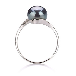 Chantel Black 9-10mm AA Quality Freshwater 925 Sterling Silver Cultured Pearl Ring For Women - Size-9